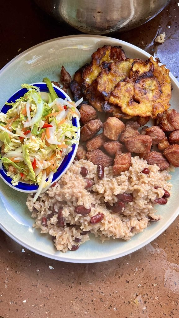 Griot Fried Pork Served With Pikliz And Rice Recipe